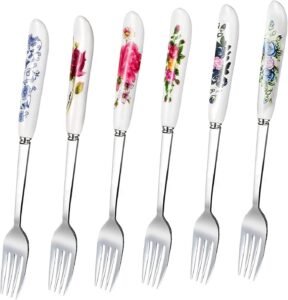 6pcs dinner stainless steel forks silverware - dinner fork with ceramic handle stainless steel cutlery forks set - dessert forks and spoons silverware for home, restaurant and kitchen cutlery sets