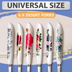 6Pcs Dinner Stainless Steel Forks Silverware - Dinner Fork with Ceramic Handle Stainless Steel Cutlery Forks Set - Dessert Forks and Spoons Silverware for Home, Restaurant and Kitchen Cutlery Sets