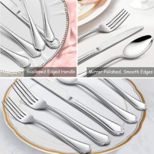 Dinner Forks Set of 12, E-far 7.9 Inch Stainless Steel Forks for Home, Kitchen or Restaurant, Non-toxic & Mirror Polished, Scalloped Edge & Dishwasher Safe