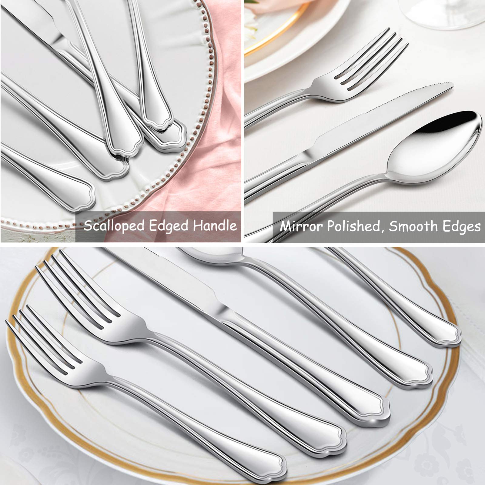 Dinner Forks Set of 12, E-far 7.9 Inch Stainless Steel Forks for Home, Kitchen or Restaurant, Non-toxic & Mirror Polished, Scalloped Edge & Dishwasher Safe