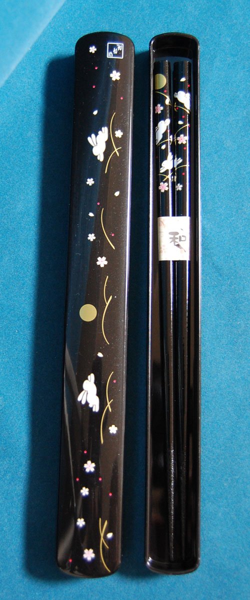 Ryu Mei 058016 Rabbit Japanese Chopstick Box and Set, Black