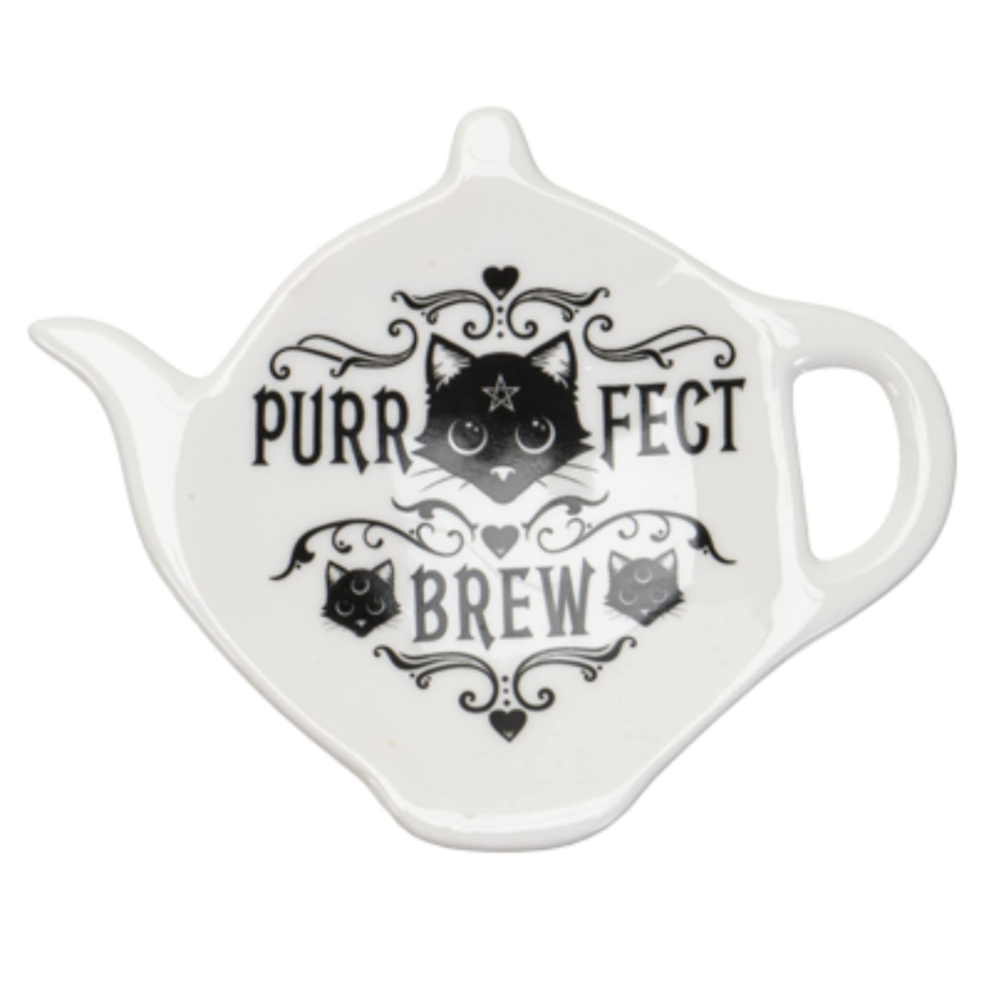 Pacific Giftware Purrfect Brew Spoon and Tea Bag Rest, Collectible Gothic China Utensil Dish, 4.33 Inches x 3.27 Inches x 0.71 Inches, 0.17 LBS