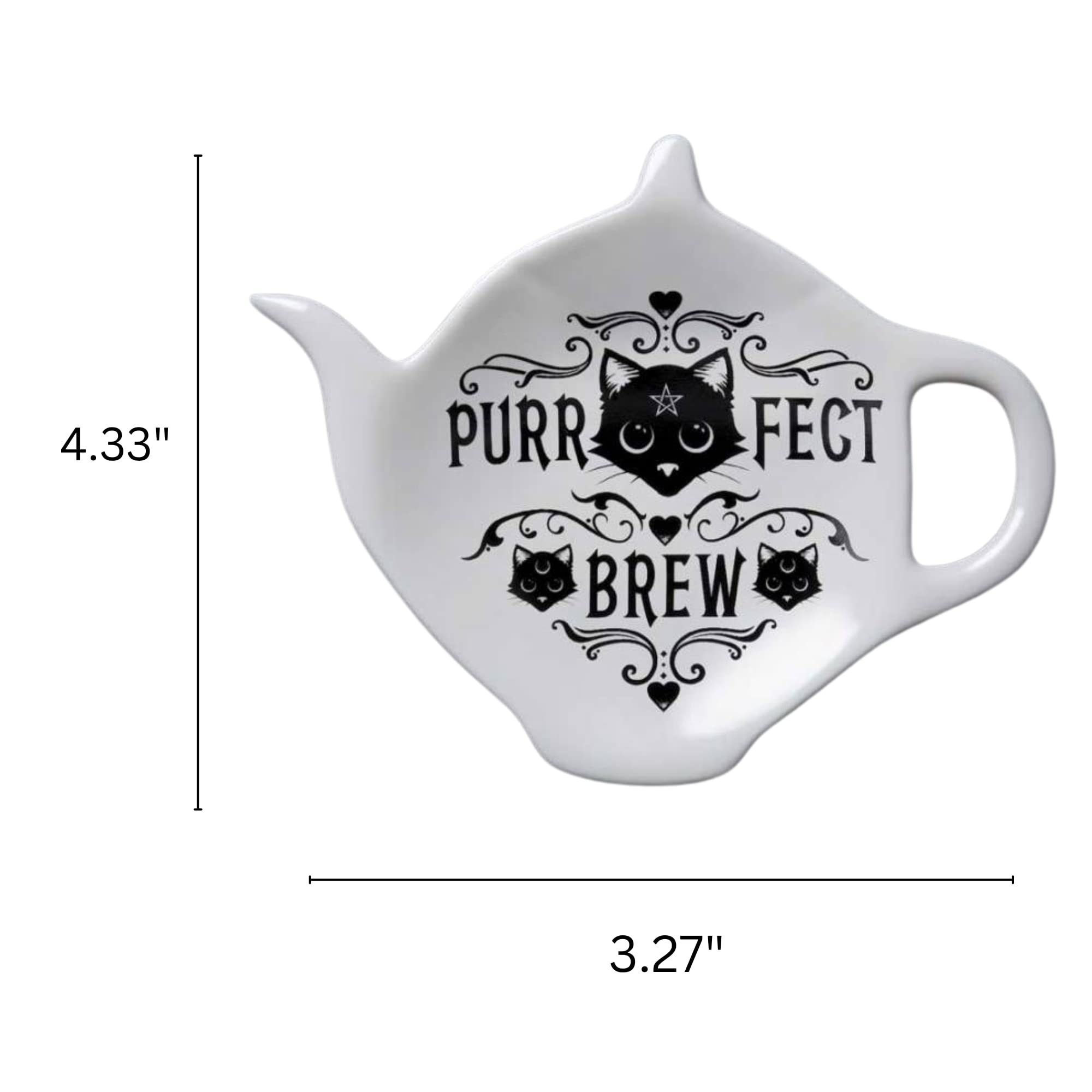 Pacific Giftware Purrfect Brew Spoon and Tea Bag Rest, Collectible Gothic China Utensil Dish, 4.33 Inches x 3.27 Inches x 0.71 Inches, 0.17 LBS