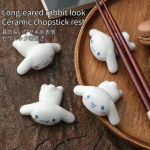 STJDM APULM Long-eared rabbit expression ceramic chopstick rest super cute pictogram 4 chopstick rest suitable for home, study, dining table, bistro.