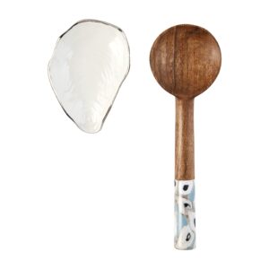 mud pie metal enamel oyster, rest 5 1/4" x 3 3/4" | spoon 11", blue