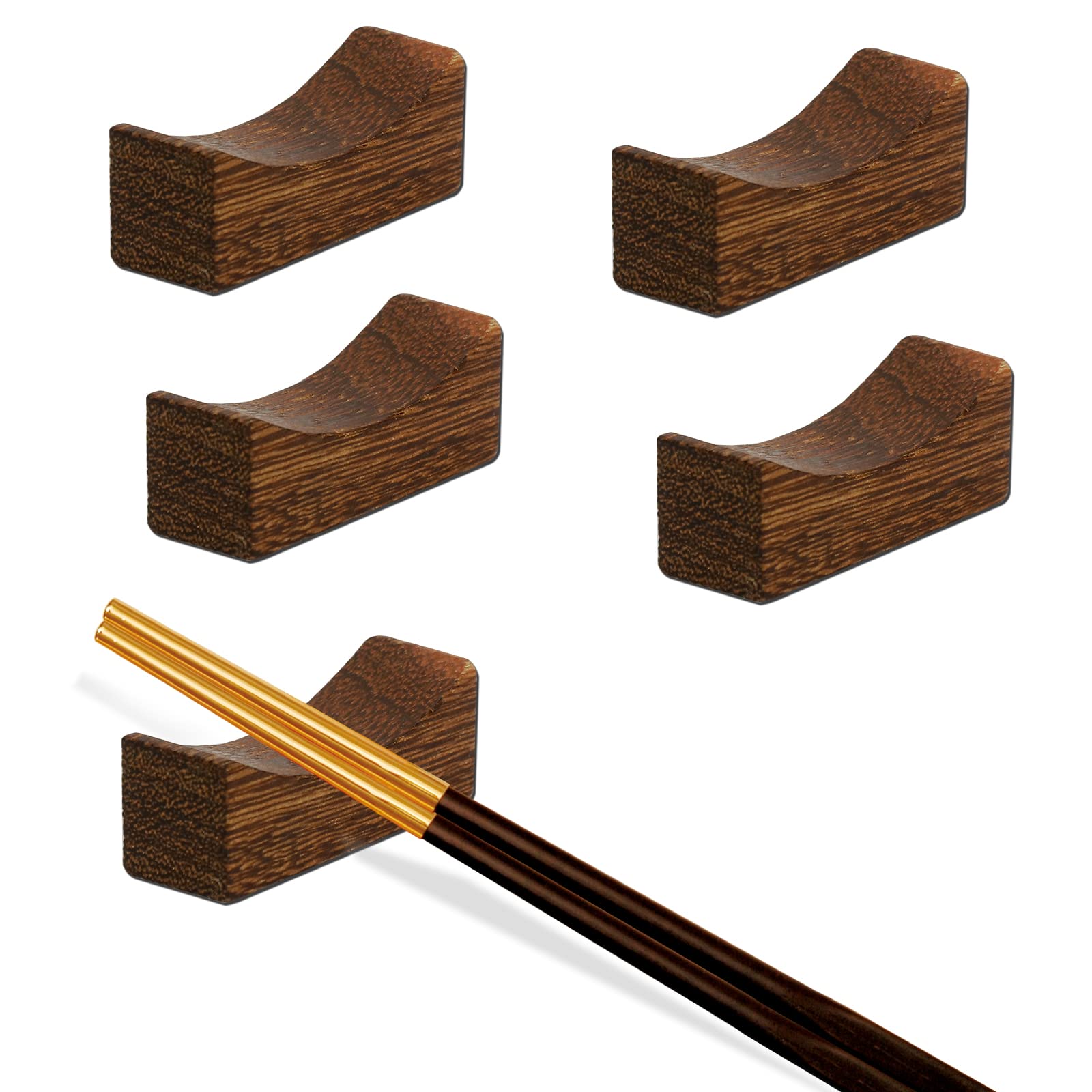 5pcs Cute Wooden Rests Holders Racks Gift Set for Knife Chopstick Spoon Fork Cutlery, Natural Brown Chopsticks Flatware Holders, Premium Tableware Stand Rack Set for Home Restaurant Party Hotel Dinner