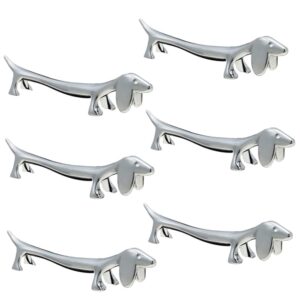 iuaqdp 6 pieces dog chopsticks holder metal dachshund chopstick rest pillow, silver puppy chopstick rack stand for spoon fork knife tableware brush home kitchen table decoration