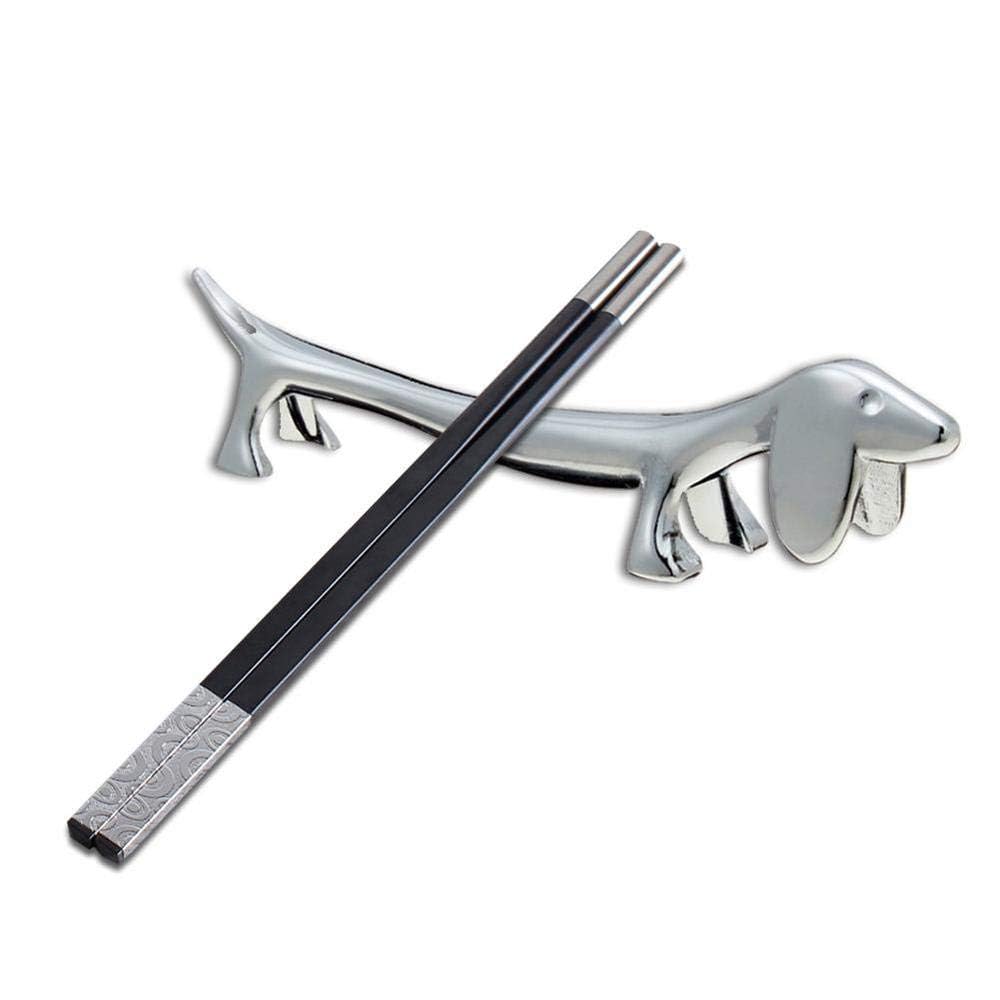 IUAQDP 6 Pieces Dog Chopsticks Holder Metal Dachshund Chopstick Rest Pillow, Silver Puppy Chopstick Rack Stand for Spoon Fork Knife Tableware Brush Home Kitchen Table Decoration