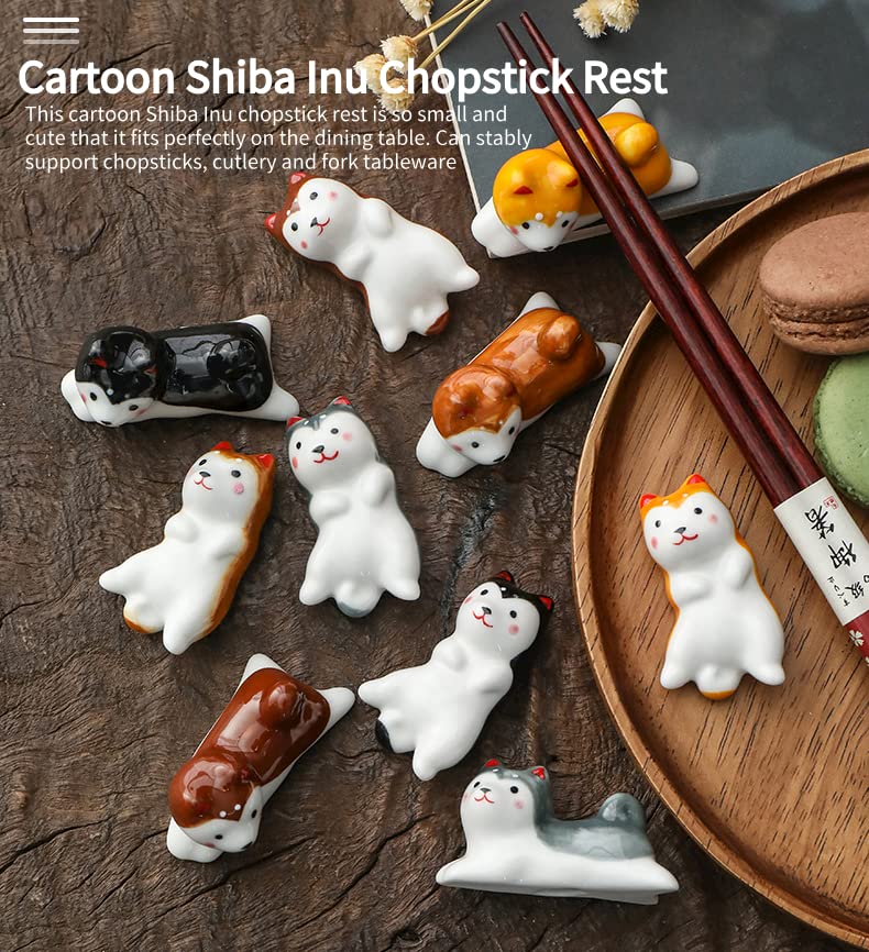 ABOING Japanese grocery animal series Cute cartoon dog Shiba Inu chopsticks stand decoration Exquisite and bright ceramics(10pcs)