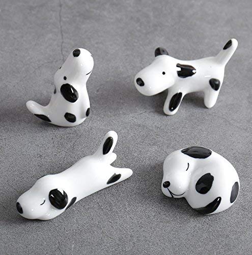 TanQiang 4 Pcs Set Cute Spotted Dog Ceramic Ware Chopsticks Stand Rest Rack Knife Fork Holder