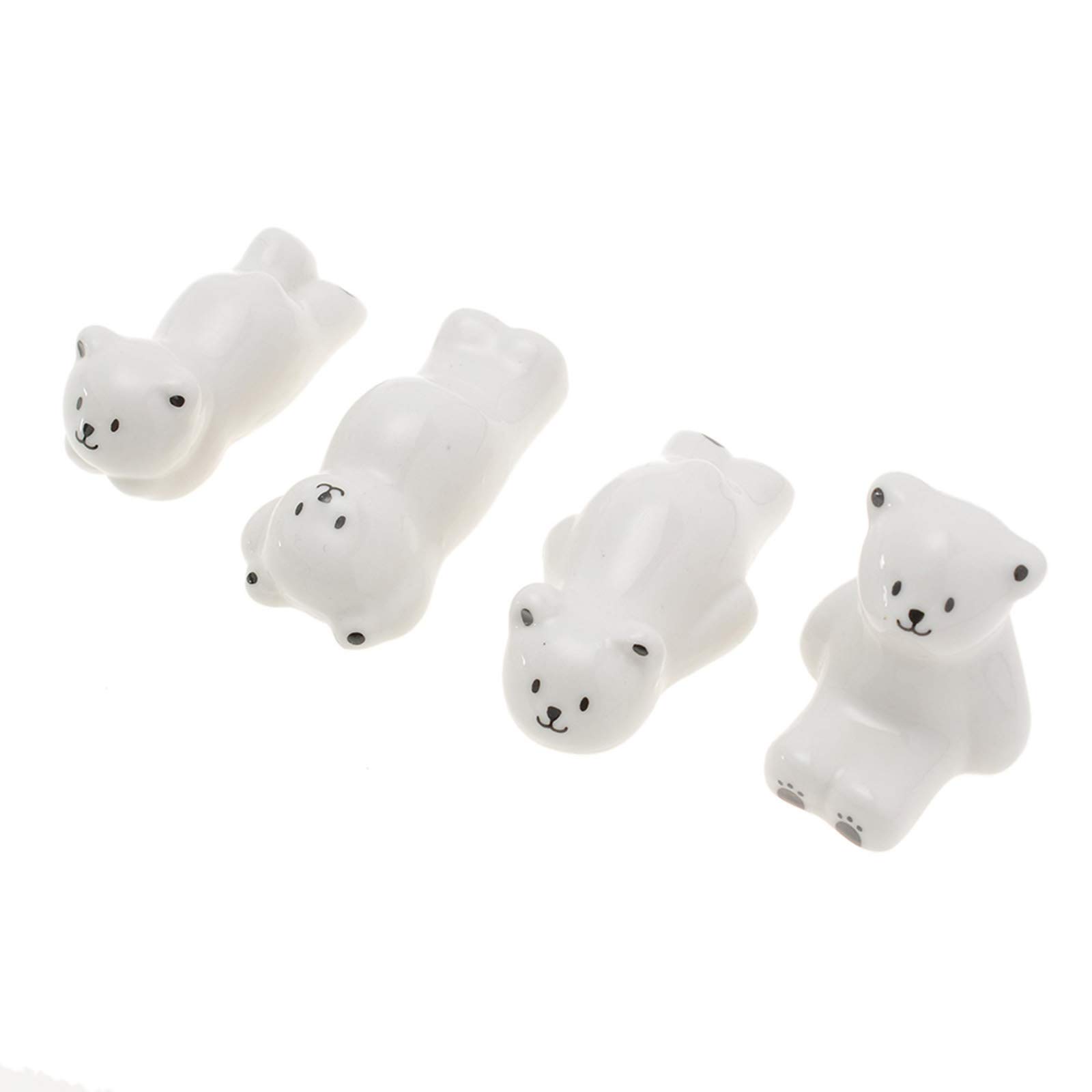 ORYOUGO Set of 4 White Bear Ceramic Chopstick Holder Creative Polar Bears Chopstick Rest Spoon Fork Knife Rack Table Decor