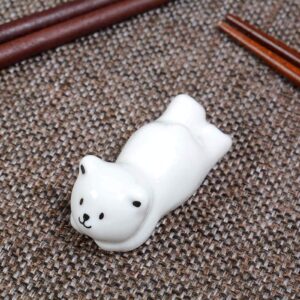 ORYOUGO Set of 4 White Bear Ceramic Chopstick Holder Creative Polar Bears Chopstick Rest Spoon Fork Knife Rack Table Decor