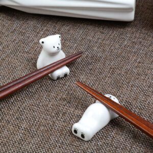 ORYOUGO Set of 4 White Bear Ceramic Chopstick Holder Creative Polar Bears Chopstick Rest Spoon Fork Knife Rack Table Decor