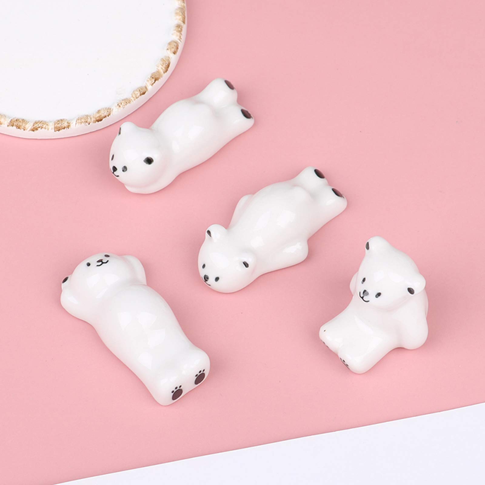 ORYOUGO Set of 4 White Bear Ceramic Chopstick Holder Creative Polar Bears Chopstick Rest Spoon Fork Knife Rack Table Decor