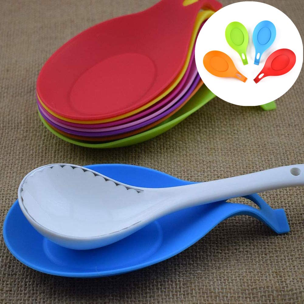 5 Pcs Spoon Rest Set Colourful Silicone Cushion for Kitchen Spoon Rest Utensil Spatula Holder