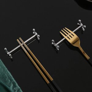 Yuxitia 5 Pcs Zinc Alloy Flower Chopsticks Rest Spoons Stand Forks Knifes Holder Rack Stand Metal Craft Table Decoration Silver