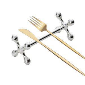 Yuxitia 5 Pcs Zinc Alloy Flower Chopsticks Rest Spoons Stand Forks Knifes Holder Rack Stand Metal Craft Table Decoration Silver