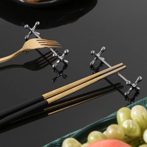 Yuxitia 5 Pcs Zinc Alloy Flower Chopsticks Rest Spoons Stand Forks Knifes Holder Rack Stand Metal Craft Table Decoration Silver