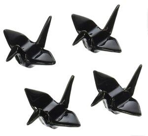 happy sales hscrcrn4bk, set of 4 black porcelain crane rests/chopstick rest set