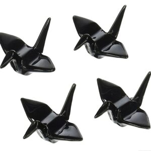 Happy Sales HSCRCRN4BK, set of 4 Black Porcelain Crane Rests/Chopstick Rest set