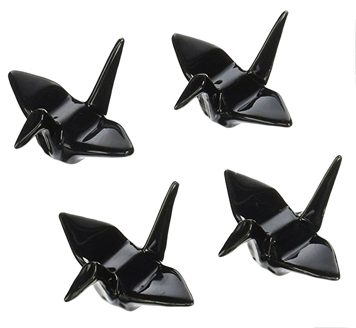 Happy Sales HSCRCRN4BK, set of 4 Black Porcelain Crane Rests/Chopstick Rest set