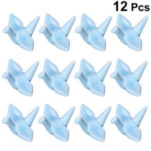 White Decorative Pillow 12pcs Japanese Chopsticks Rest, Origami Crane Chopstick Holder Ceramic Chopsticks Holder for Home Table (Blue)