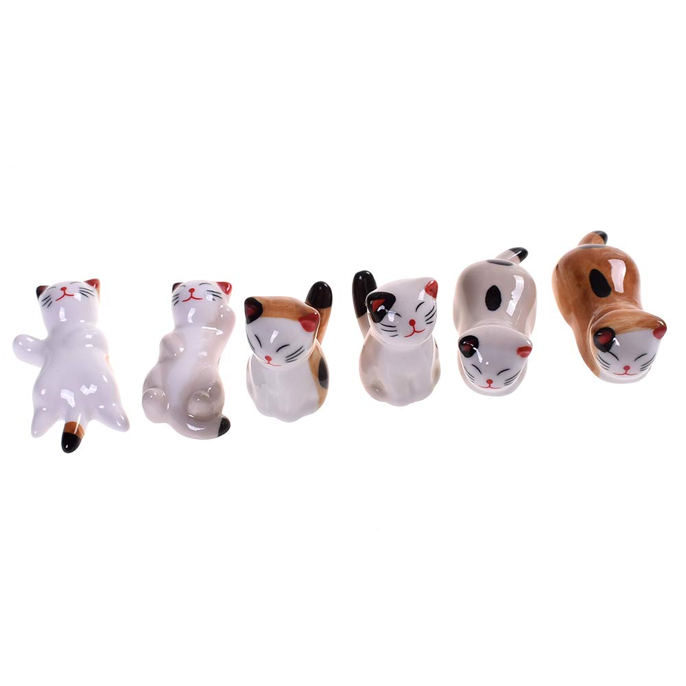 IUAQDP Set of 6 Cute Cat Chopsticks Rest Dinner Spoon Stand Knife Fork Holder Chopsticks Forks Holder Stand Chopsticks Stand Ceramic Home Decoration