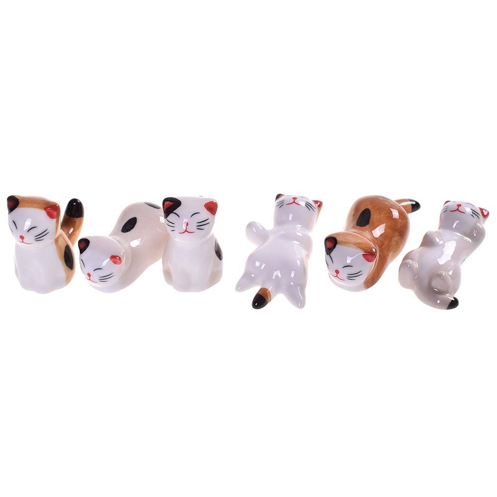 IUAQDP Set of 6 Cute Cat Chopsticks Rest Dinner Spoon Stand Knife Fork Holder Chopsticks Forks Holder Stand Chopsticks Stand Ceramic Home Decoration