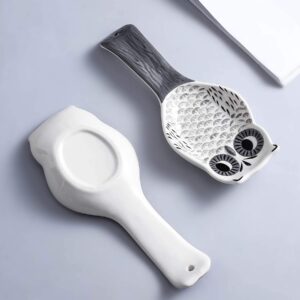 Ceramic Spoon Rest 3D Owl Spoon Holder Spatula Ladle Holder for Home Kitchen