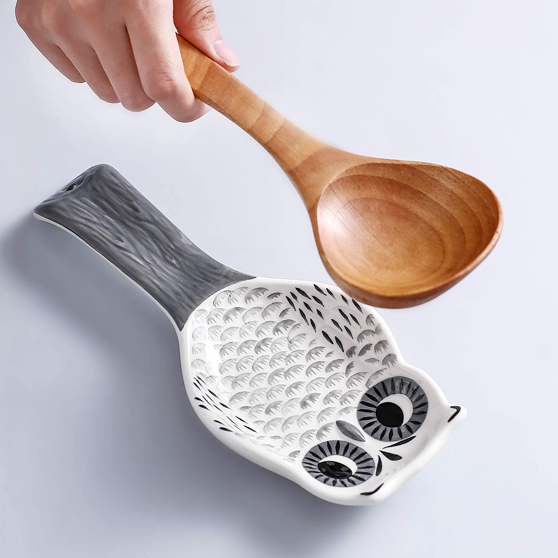 Ceramic Spoon Rest 3D Owl Spoon Holder Spatula Ladle Holder for Home Kitchen