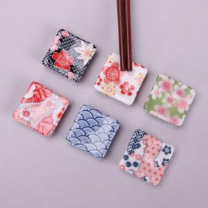 CHOOLD Hand Painted Floral Ceramic Chopsticks Rest Rack Dinner Spoon Stand Knife Fork Holder Chopsticks Stand (Set of 6)-Colorful-Square