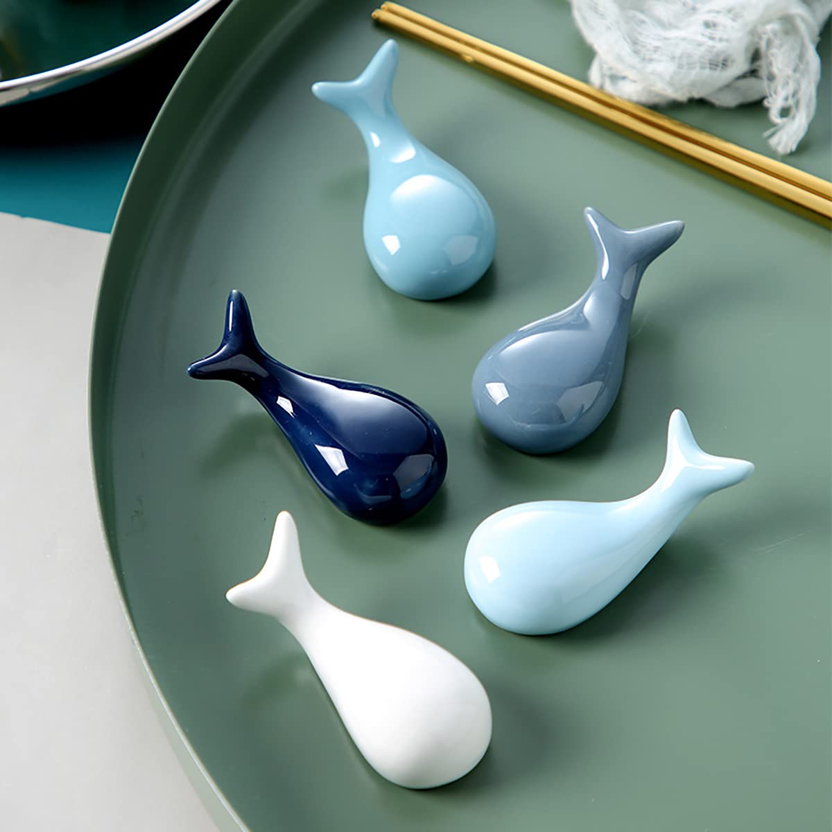 WAIT FLY Ceramic Chopsticks Holder, Chopstick Fork Rack, Set of 5, Whale Shape