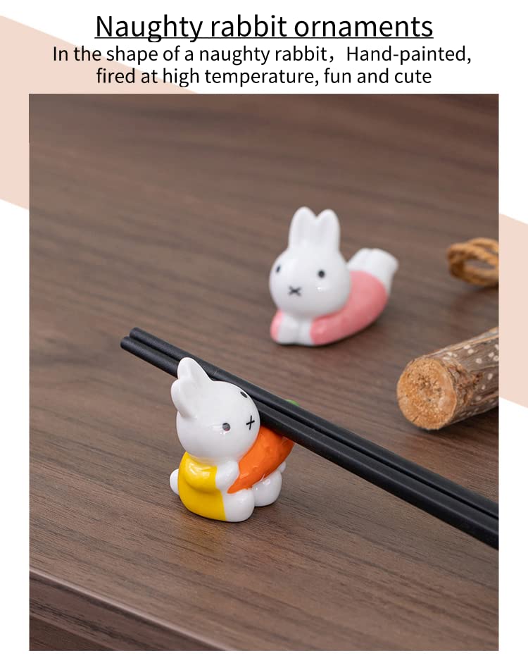 AEOLK Cute rabbit chopstick holder creative pottery decoration cute fashion gift home office desktop decoration car accessories kitchen supplies 5 pieces suitable for restaurant izakayaHoliday gifts,