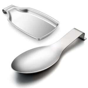 lianyu spoon rest set of 2, stainless steel spoon holder for kitchen stove top, spatula spoon ladle utensil holder, heavy duty, dishwasher safe