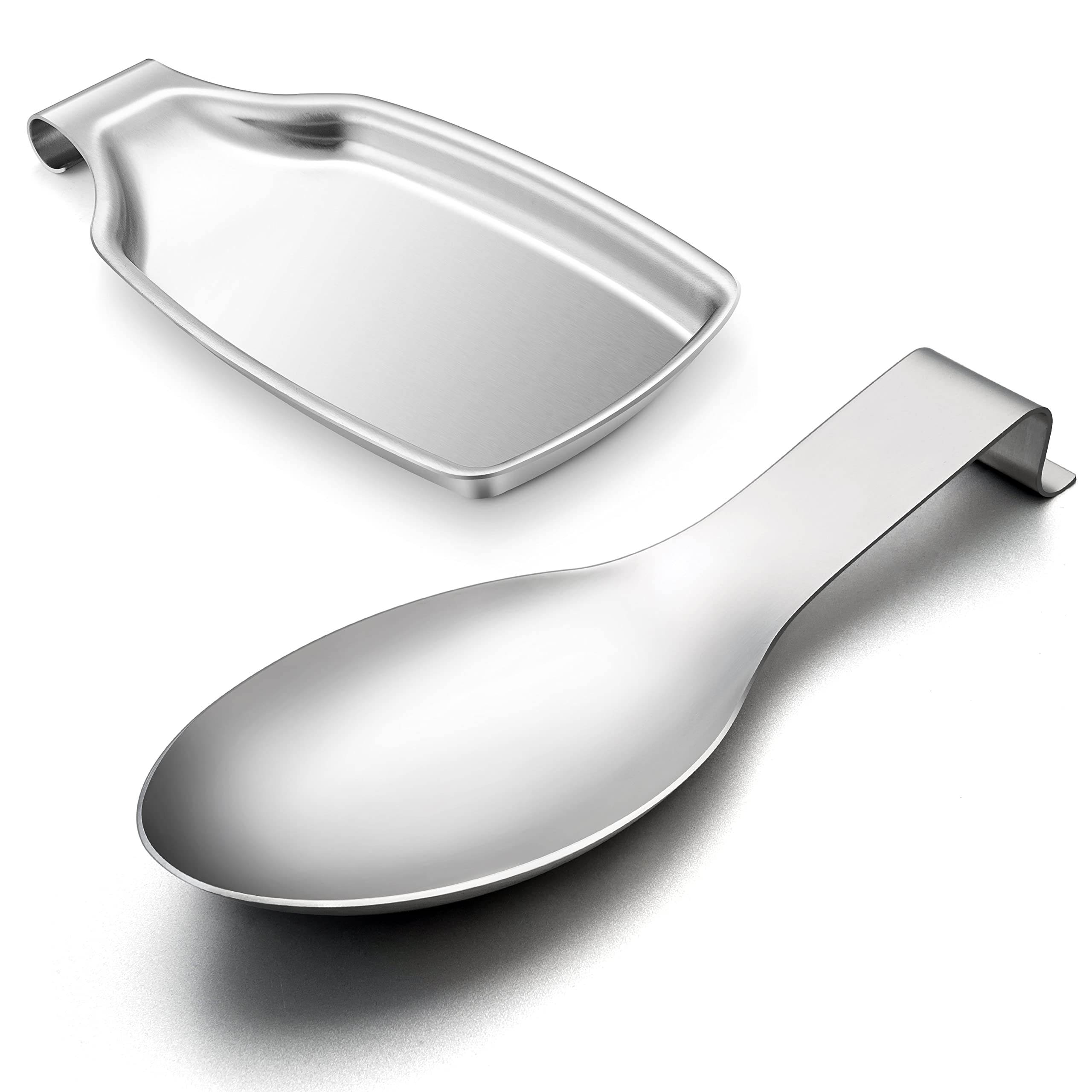 LIANYU Spoon Rest Set of 2, Stainless Steel Spoon Holder for Kitchen Stove Top, Spatula Spoon Ladle Utensil Holder, Heavy Duty, Dishwasher Safe