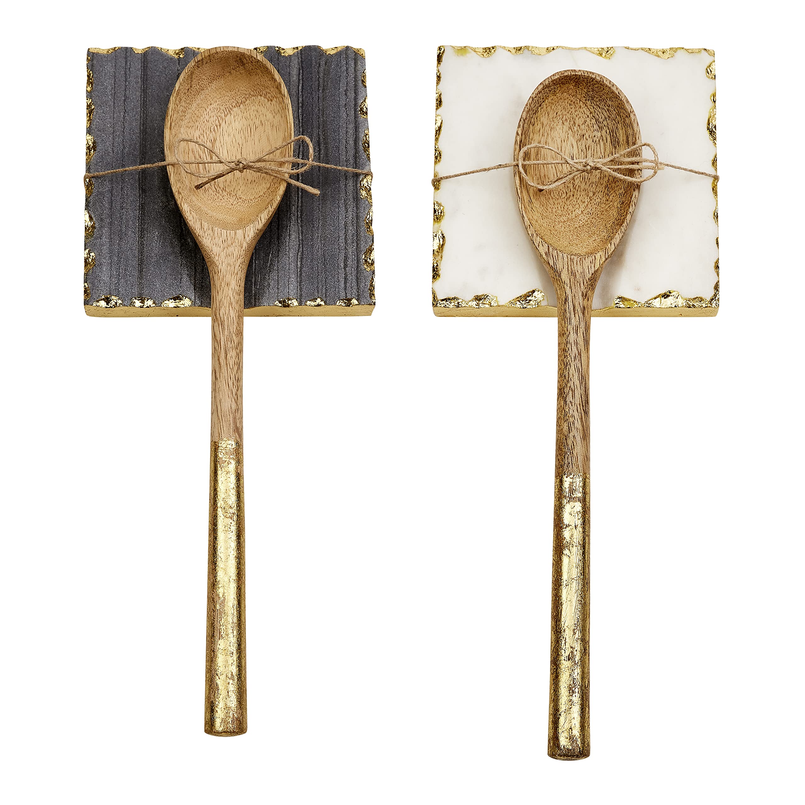 Mud Pie Gold Edge Marble Spoon Rest with Spoon, Gray, spoon 10.5" | rest 4.5 x 4.5"