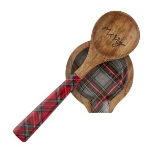 mud pie, tartan, 11 1/2" 5 1/4" x 5" christmas spoon rest set