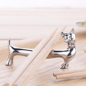 IUAQDP 6 Pieces Cat Chopsticks Holders, Metal Bow Tie Cat Chopstick Rest Racks, Silver Chopstick Pillow Stands for Spoon Fork Knife Tableware Brush Home Restaurant Craft Table Decoration