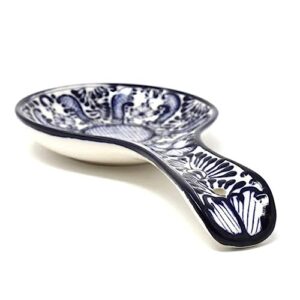 Encantada MC125F Handmade Pottery Spoon Rest, Blue Flower