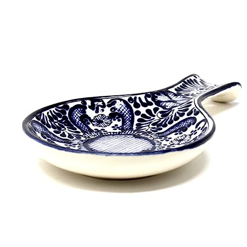 Encantada MC125F Handmade Pottery Spoon Rest, Blue Flower