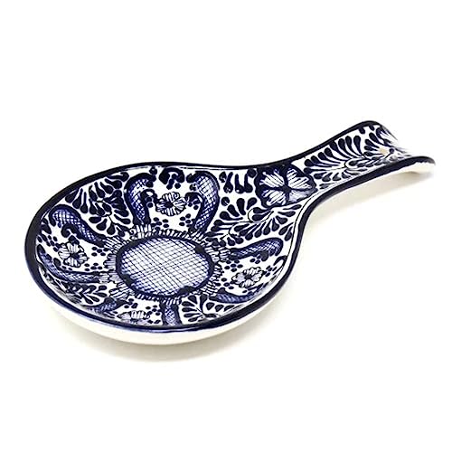 Encantada MC125F Handmade Pottery Spoon Rest, Blue Flower