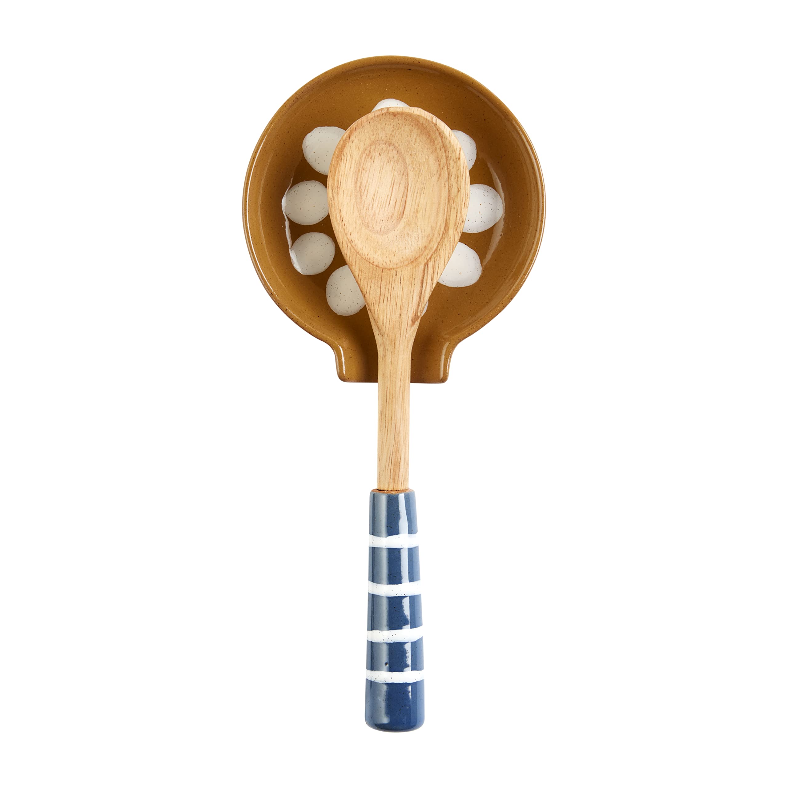 Mud Pie Dotted Striped Spoon Rest Set; Rest 5" Dia | Spoon 10 1/2"