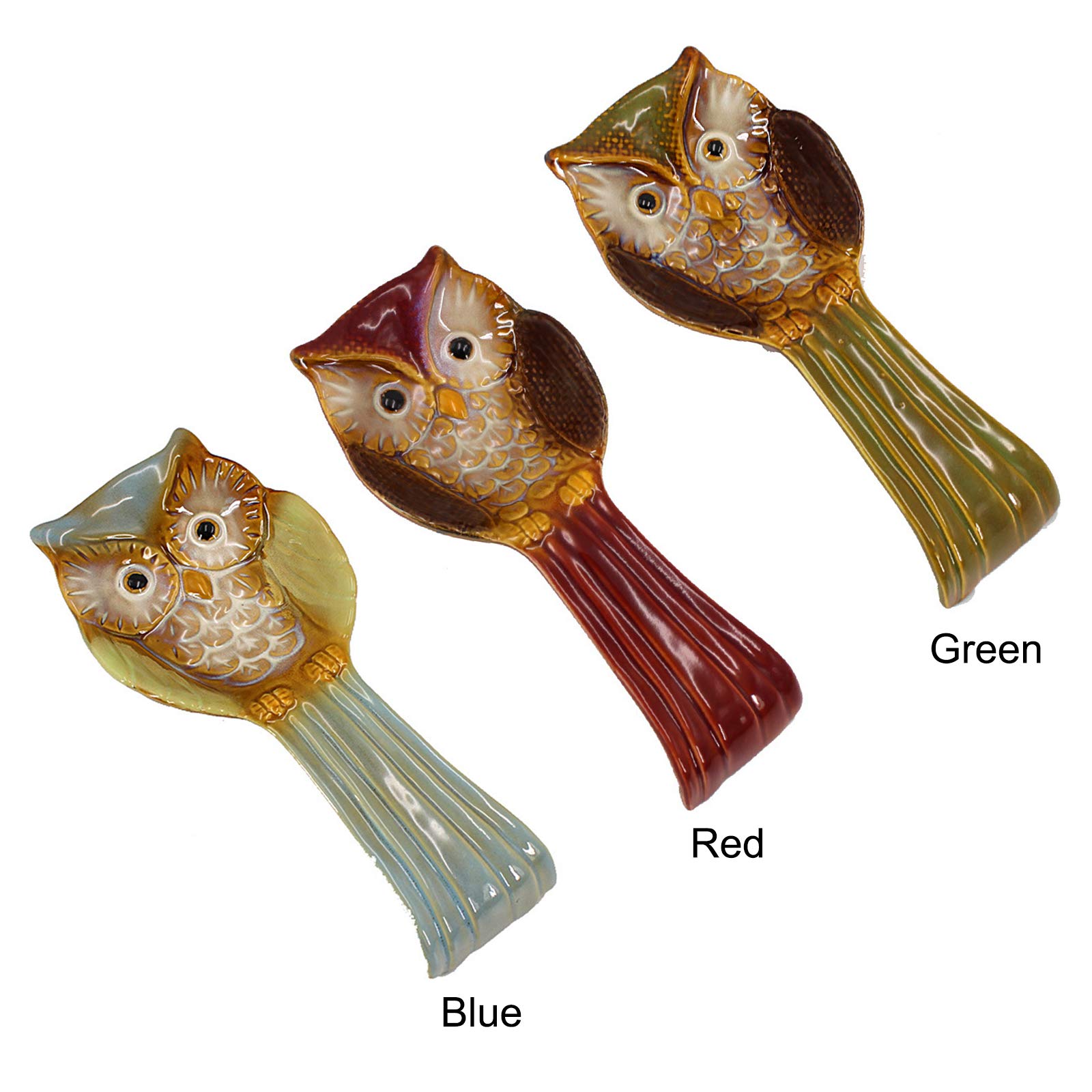 MSUIINT 3 Pieces Owl Spoon Rest, Ceramic Ladle Holder Utensil Rester Modern Farmhouse Spoon Holder, Cooking Utensil Dining Table Decoration for Kitchen Counter Dining Table Coffee Station