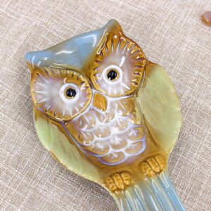 MSUIINT 3 Pieces Owl Spoon Rest, Ceramic Ladle Holder Utensil Rester Modern Farmhouse Spoon Holder, Cooking Utensil Dining Table Decoration for Kitchen Counter Dining Table Coffee Station