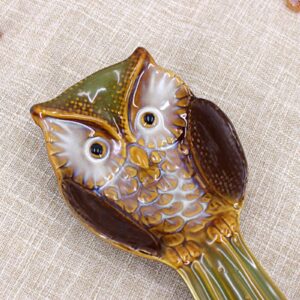 MSUIINT 3 Pieces Owl Spoon Rest, Ceramic Ladle Holder Utensil Rester Modern Farmhouse Spoon Holder, Cooking Utensil Dining Table Decoration for Kitchen Counter Dining Table Coffee Station