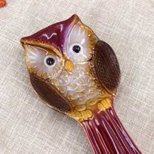 MSUIINT 3 Pieces Owl Spoon Rest, Ceramic Ladle Holder Utensil Rester Modern Farmhouse Spoon Holder, Cooking Utensil Dining Table Decoration for Kitchen Counter Dining Table Coffee Station