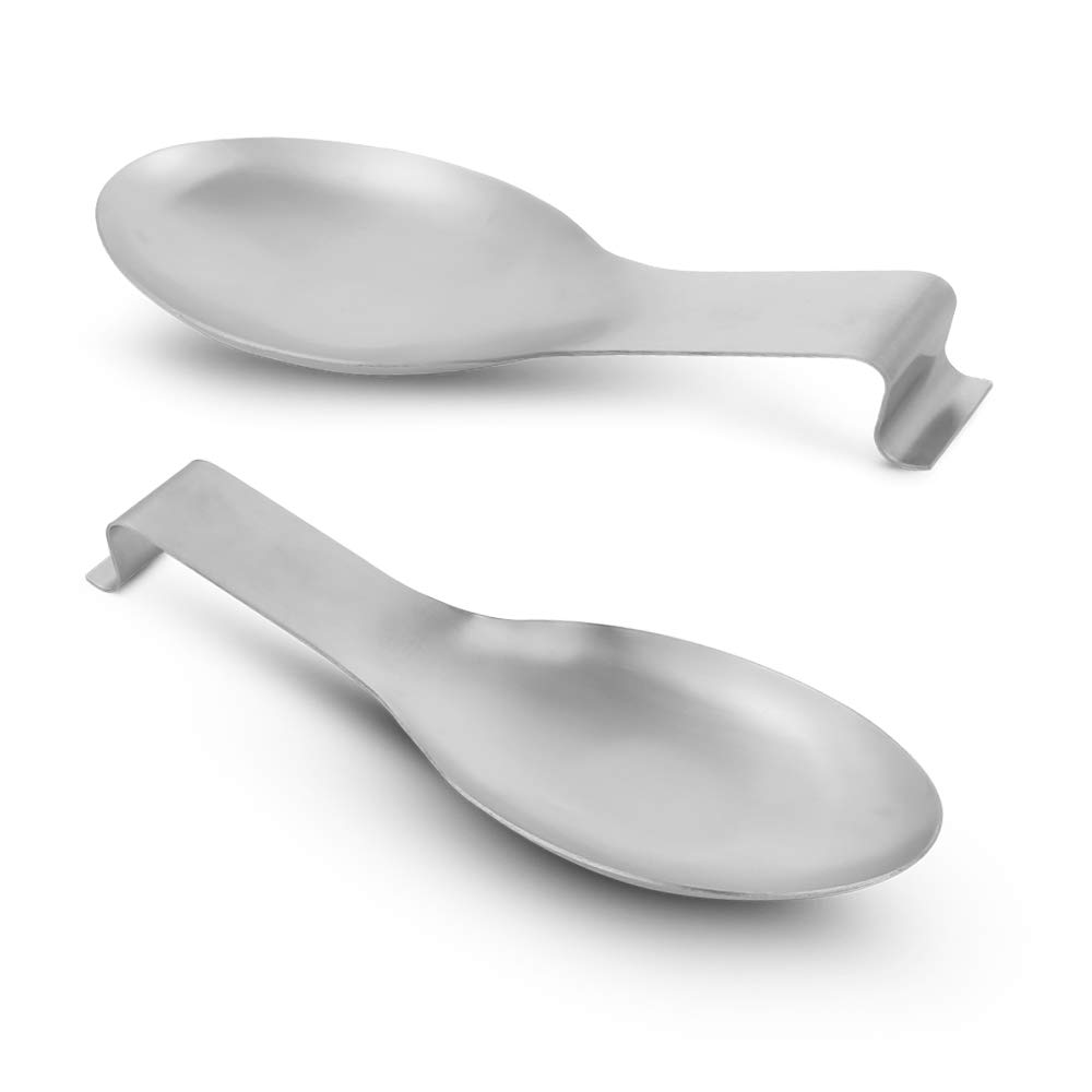 2 Pack Stainless Steel Spoon Rest, findTop Kitchen Spoon Utensils Ladle Holder for Stove Top, 3.8 x 9.4 Inch