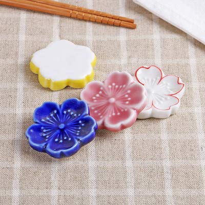 TanQiang 6pcs Japanese Style Ceramic Sakura Flower Chopstick Rest Spoon Fork Knife Holder