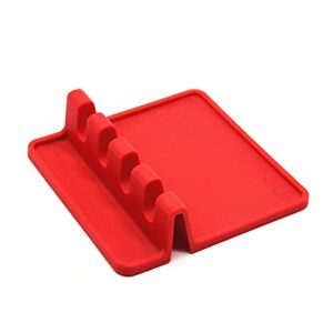 Ecyesegift Silicone utensil rest kitchen spoon rest holder, Heat-Resistant, BPA-Free Spoon Rest & Spoon Holder for Stove Top, Red