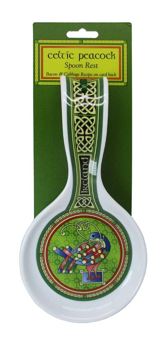 Celtic Peacock Ireland Spoon Rest With A Coloured Trinity Irish Design